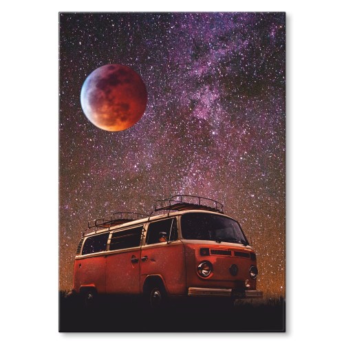Metal sign Moon car – decoration for garage | SteelPoster